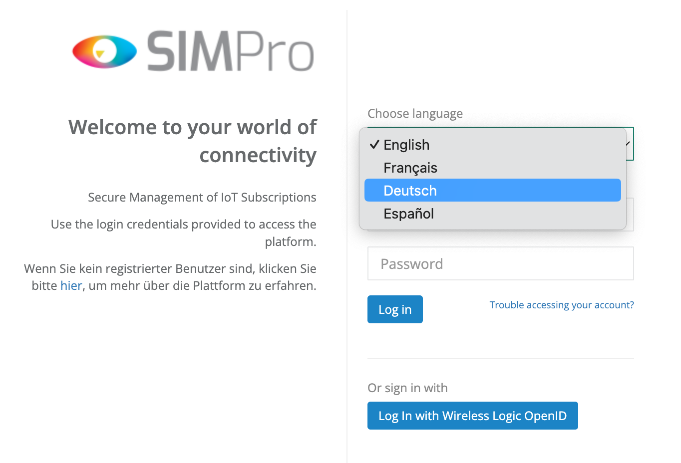 Wie W hle Ich In SIMPro Die Sprache Wireless Logic Help Centre